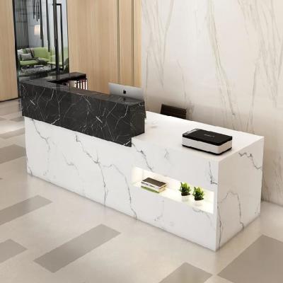 Cina Appartamento per ufficio Salone di arredamento Recepzione con banco di pagamento rapido e pannello in legno in vendita