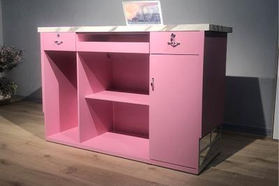 China Commerciële meubels kassa met poederbedekte receptie en houten MDF-top Te koop