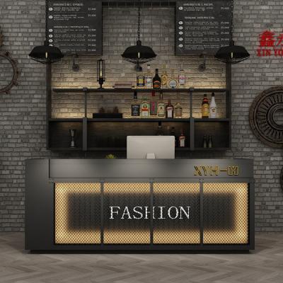 China Recepción de metal negro LED mostrador de caja de estilo industrial para tiendas minoristas en venta