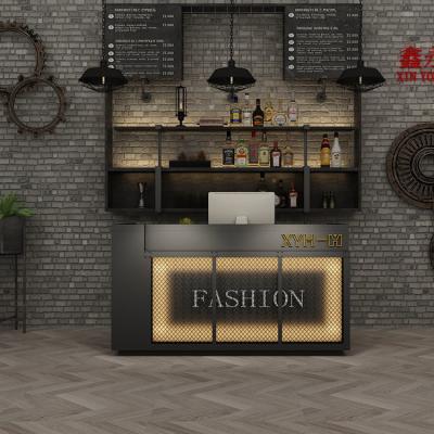 China Recepción de metal negro LED mostrador de caja de estilo industrial para tiendas minoristas en venta