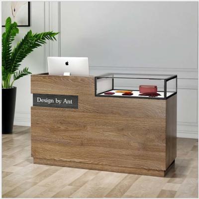 Cina Negozi di vendita al dettaglio Modern Wood MDF Checkout Reception Desk with Glass Box Checkout Counter in vendita