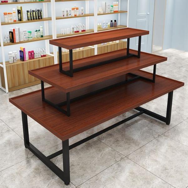 Quality 3 Tiers Wooden Tabletop Display Rack for Livingroom Furniture Metallic Waterfall for sale