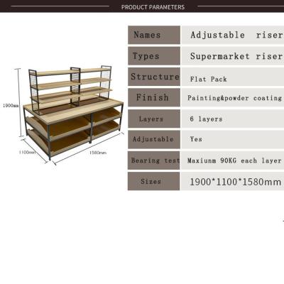 China Adjustable 6 Tiers Wooden Display Stand for Boutique Free Standing Instore Fixture for sale