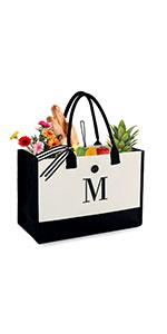 BeeGreen Personalized Initial Tote Bag Monogram 13oz Canvas with Inner Zipper Pocket
