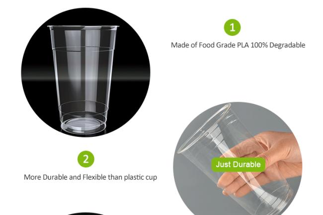 OEM Custom Logo 100% Bio Compostable PLA Transparent Cups Smoothie Beer Wine Beverage Ice CE Cold Disposable Drink To Go Cup