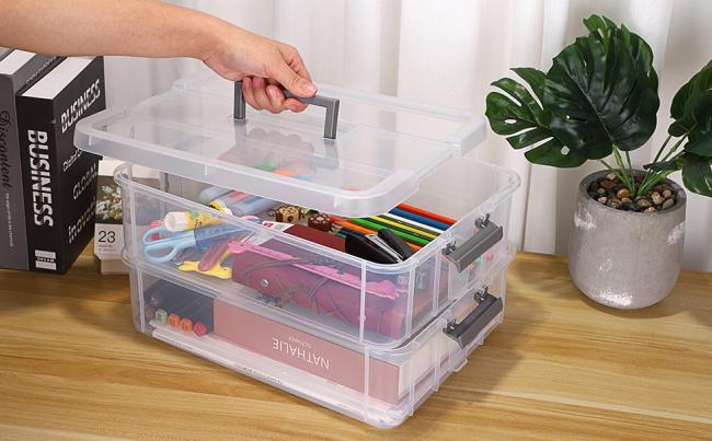2-Tiers Stack Carry Storage Box With Handle