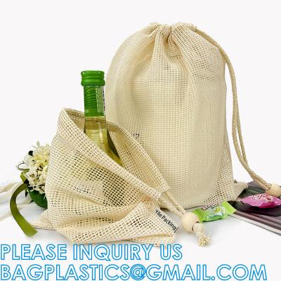 Cina Natural Cotton Double Drawstring Reusable Eco Friendly Grocery Bag Shopping Net Produce OrganicMesh Fruit Bag in vendita