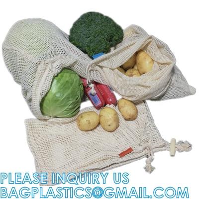 Cina Natural Cotton Double Drawstring Reusable Eco Friendly Grocery Bag Shopping Net Produce OrganicMesh Fruit Bag in vendita