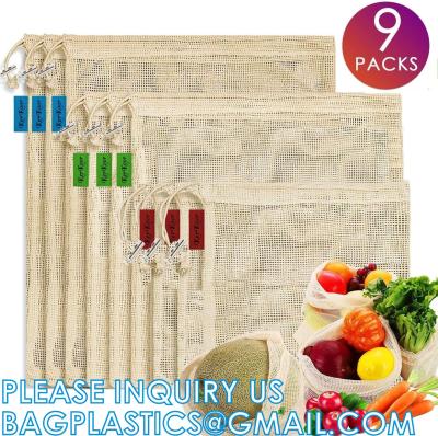 Cina Natural Cotton Double Drawstring Reusable Eco Friendly Grocery Bag Shopping Net Produce OrganicMesh Fruit Bag in vendita