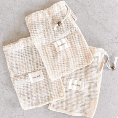 Cina Natural Cotton Double Drawstring Reusable Eco Friendly Grocery Bag Shopping Net Produce OrganicMesh Fruit Bag in vendita