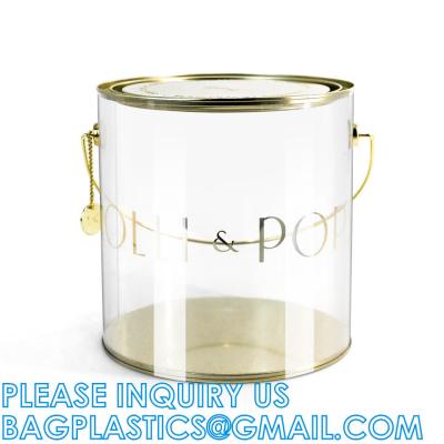 Cina Plastic Tin Cans, For Crafts, Decorating, Baby/Wedding Shower Decor, Quart Size Clear Plastic Paint Cans in vendita