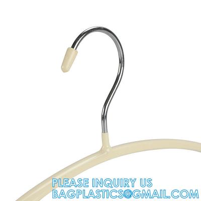 Cina Garment Usage Custom Thick Bulk Space Saving Ivory Rubber PVC Coated Body Metal Coat Cloth Hanger With PVC Bar in vendita