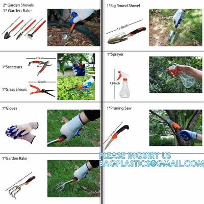 China Garden Tools Set 10 Pieces, Gardening Hand Tools And Essentials Kit Include Weeder Rake Shovel Trowel And More for sale