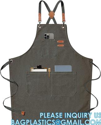 Cina Gardening Work Garden Tools Storage Aprons Waterdrop Resistant Cotton Canvas Cross Back Adjustable Apron in vendita