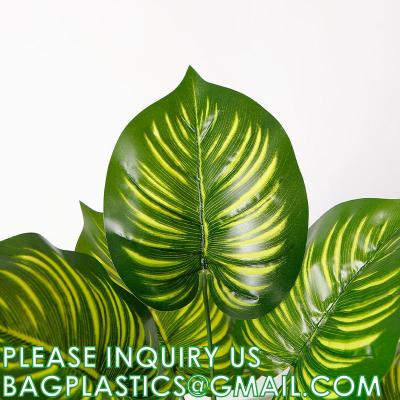 China Palm Leaves Artificial Tropical Monstera-84Pcs 6 Kinds Large Small Green Fake Palm Leaf with Stems for Safari Jungle for sale