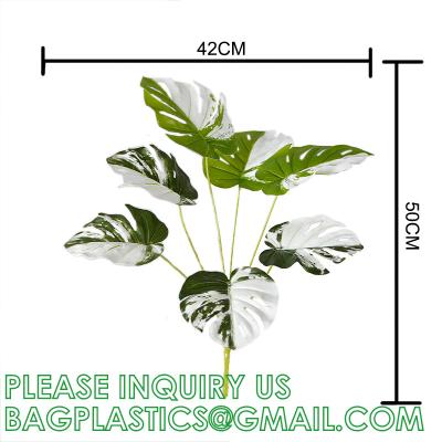 China Palm Leaves Artificial Tropical Monstera-84Pcs 6 Kinds Large Small Green Fake Palm Leaf with Stems for Safari Jungle for sale
