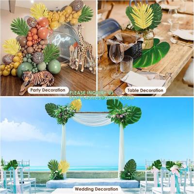 China Palm Leaves Artificial Tropical Monstera-84Pcs 6 Kinds Large Small Green Fake Palm Leaf with Stems for Safari Jungle for sale