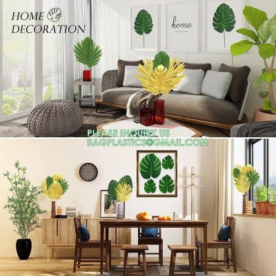 China Palm Leaves Artificial Tropical Monstera-84Pcs 6 Kinds Large Small Green Fake Palm Leaf with Stems for Safari Jungle for sale