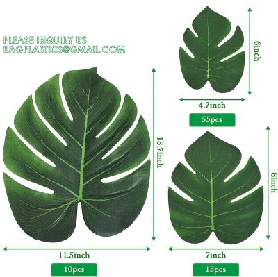 China Palm Leaves Artificial Tropical Monstera-84Pcs 6 Kinds Large Small Green Fake Palm Leaf with Stems for Safari Jungle for sale