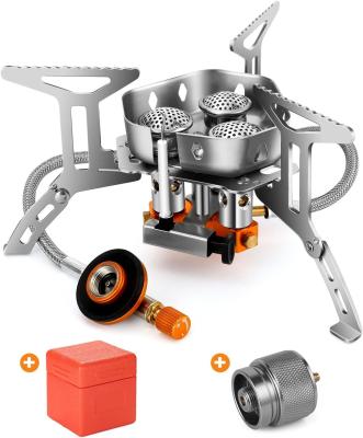 Cina stufa di gas di campeggio antivento della stufa di campo 6800W con l'adattatore della scatola metallica del combustibile, accensione piezo-elettrica, Carry Case, portatile in vendita