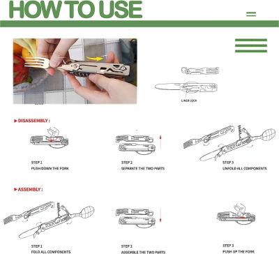 Cina 5-in-1 utensili di campeggio, Multitool con sicurezza che chiude, cucchiaio staccabile di acciaio inossidabile, forcella, coltello, bottiglia della bottiglia in vendita