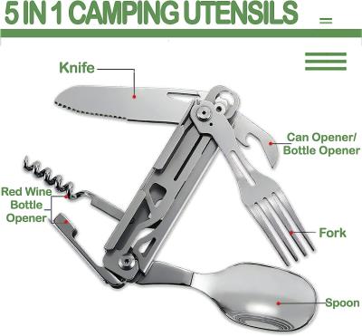 Cina 5-in-1 utensili di campeggio, Multitool con sicurezza che chiude, cucchiaio staccabile di acciaio inossidabile, forcella, coltello, bottiglia della bottiglia in vendita