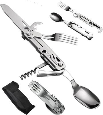 Cina 5-in-1 utensili di campeggio, Multitool con sicurezza che chiude, cucchiaio staccabile di acciaio inossidabile, forcella, coltello, bottiglia della bottiglia in vendita