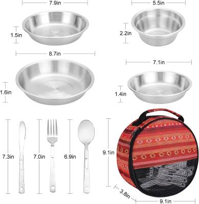 China Stainless Steel Camping Plates Cups And Bowls Set. Camping Dish Set, Camping Mess Kits, Dinnerware Set for sale