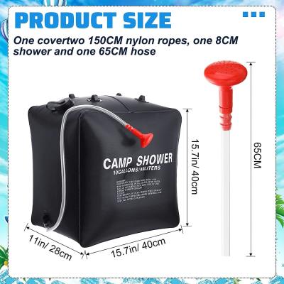 Cina 10 Gallons/ 40L Solar Camping Showers with Hot Water Portable Camping Shower Bag Removable Hose Shower Nylon Ropes in vendita