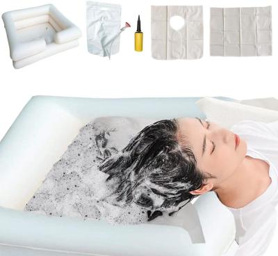 China Inflatable Shampoo Basin with Bedside PVC Shower Bag Combo Pack, Shampoo Bowl with Sprayer and Water Bag for sale