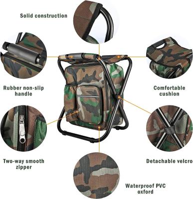 Cina Folding Stool Backpack Insulated Cooler Bag, Collapsible Camping Hunting Fishing Multifunction Chair Front Pocket in vendita