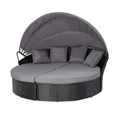 Cina Modern Hotel Outdoor Furniture Patio Rattan Round Flip Top Daybed With Canopy Cushion For Backyard Porch in vendita