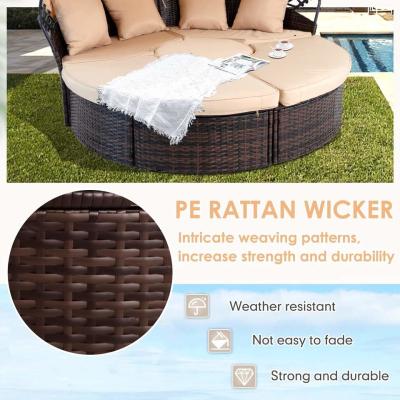 Cina Modern Hotel Outdoor Furniture Patio Rattan Round Flip Top Daybed With Canopy Cushion For Backyard Porch in vendita