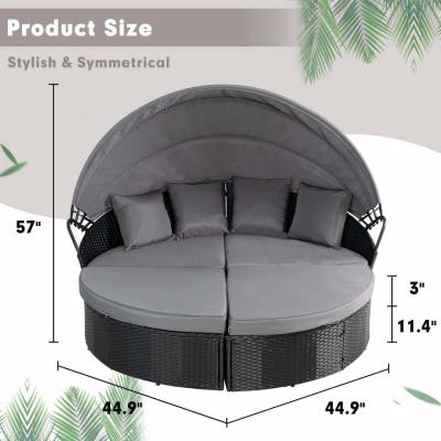 Cina Modern Hotel Outdoor Furniture Patio Rattan Round Flip Top Daybed With Canopy Cushion For Backyard Porch in vendita