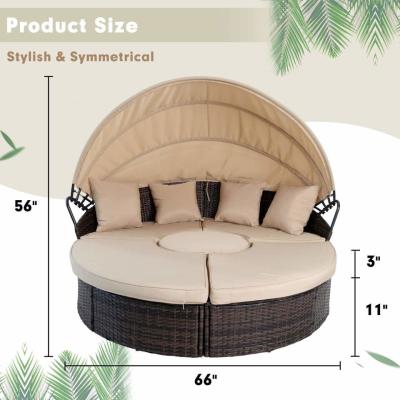 Cina Modern Hotel Outdoor Furniture Patio Rattan Round Flip Top Daybed With Canopy Cushion For Backyard Porch in vendita