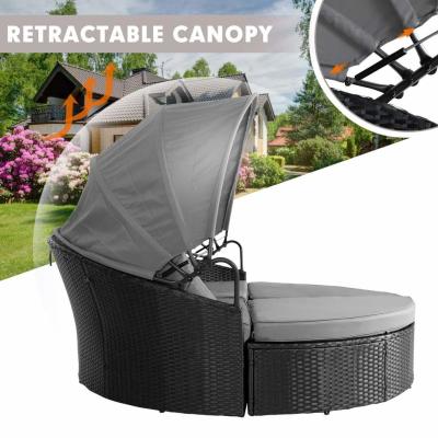 Cina Modern Hotel Outdoor Furniture Patio Rattan Round Flip Top Daybed With Canopy Cushion For Backyard Porch in vendita