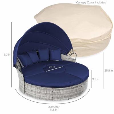 Cina Modern Hotel Outdoor Furniture Patio Rattan Round Flip Top Daybed With Canopy Cushion For Backyard Porch in vendita