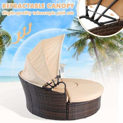 Cina Modern Hotel Outdoor Furniture Patio Rattan Round Flip Top Daybed With Canopy Cushion For Backyard Porch in vendita