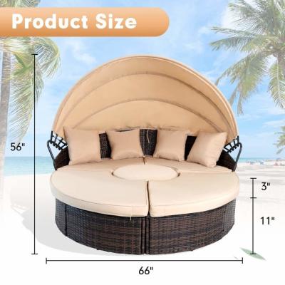 Cina Modern Hotel Outdoor Furniture Patio Rattan Round Flip Top Daybed With Canopy Cushion For Backyard Porch in vendita