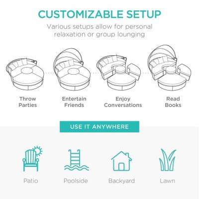 Cina Modern Hotel Outdoor Furniture Patio Rattan Round Flip Top Daybed With Canopy Cushion For Backyard Porch in vendita