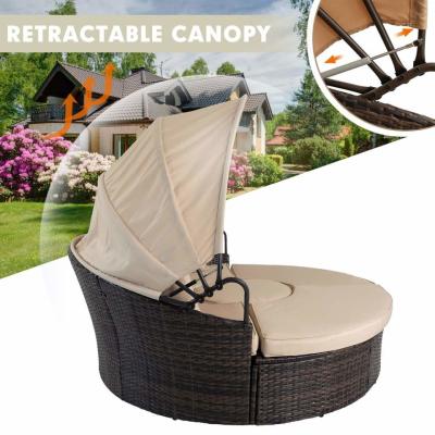 Cina Modern Hotel Outdoor Furniture Patio Rattan Round Flip Top Daybed With Canopy Cushion For Backyard Porch in vendita