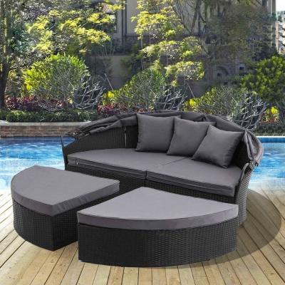 Cina Modern Hotel Outdoor Furniture Patio Rattan Round Flip Top Daybed With Canopy Cushion For Backyard Porch in vendita