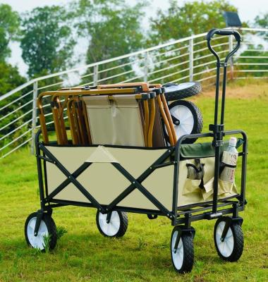 China Custom Wholesale Outdoor Push Pull Collapsible Easy To Carry Camping Folding Wagon With Big Wheels for sale