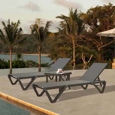 China Outdoor Lounge Chair Set Aluminum Patio Chaise Lounger Side Table and Pillow Outside Pool Beach Sunbathing Tann for sale