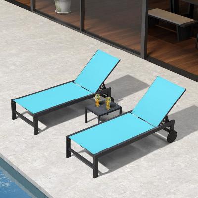 China Outdoor Lounge Chair Set Aluminum Patio Chaise Lounger Side Table and Pillow Outside Pool Beach Sunbathing Tann for sale