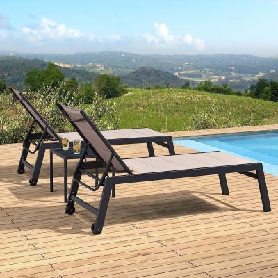 China Outdoor Lounge Chair Set Aluminum Patio Chaise Lounger Side Table and Pillow Outside Pool Beach Sunbathing Tann for sale