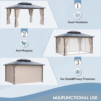 China Gazebo Polycarbonate Double Roof Canopy Outdoor Aluminum Frame Pergola, Permanent Pavilion with Netting Curtains for sale