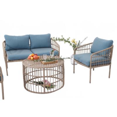 China Outdoor Conversation Bistro Set, Courtyard Balcony Hollow Weaving Open Wicker Garden Rattan Furniture Sofa Set for sale