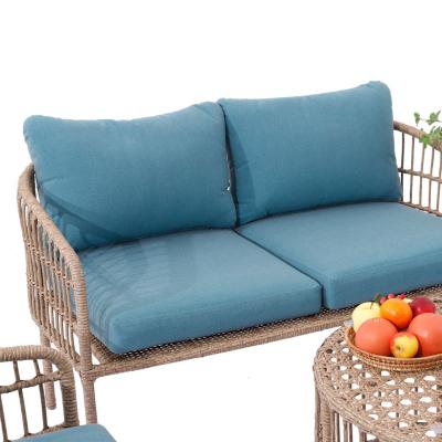 China Outdoor Conversation Bistro Set, Courtyard Balcony Hollow Weaving Open Wicker Garden Rattan Furniture Sofa Set for sale
