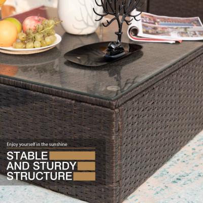 China Patio Rattan Furniture Set Hidden Storage, 7 Sofa Sections, Outdoor Wicker Conversation Set, Natural Color Rattan for sale